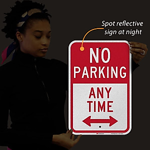SmartSign 18 x 12 inch “No Parking - Any Time” Metal Sign with Bidirectional Arrow, 63 mil Aluminum, 3M Laminated Engineer Grade Reflective Material, Red and White, Made in USA