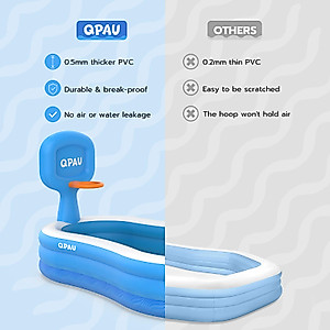 QPAU Inflatable Swimming Pool, Blow Up Pool,Inflatable Pool with Basketball Hoop Family Pool for Kids, Adults, Outdoor, Backyard, Pool Party