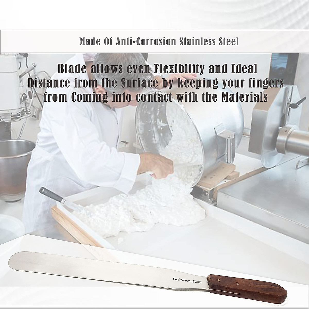 A2Z-WHS10 Stainless Steel Lab Spatula with Wooden Handle, 10" Blade, 1.5" Blade Width, 15.2" Total Length