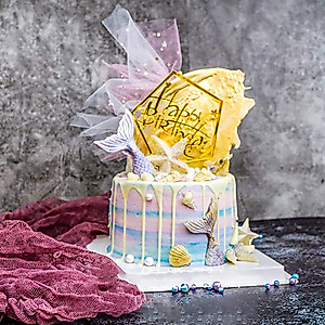 Gold Cake Topper Acrylic Happy Birthday Cake Decoration Supplies (5 Pieces)