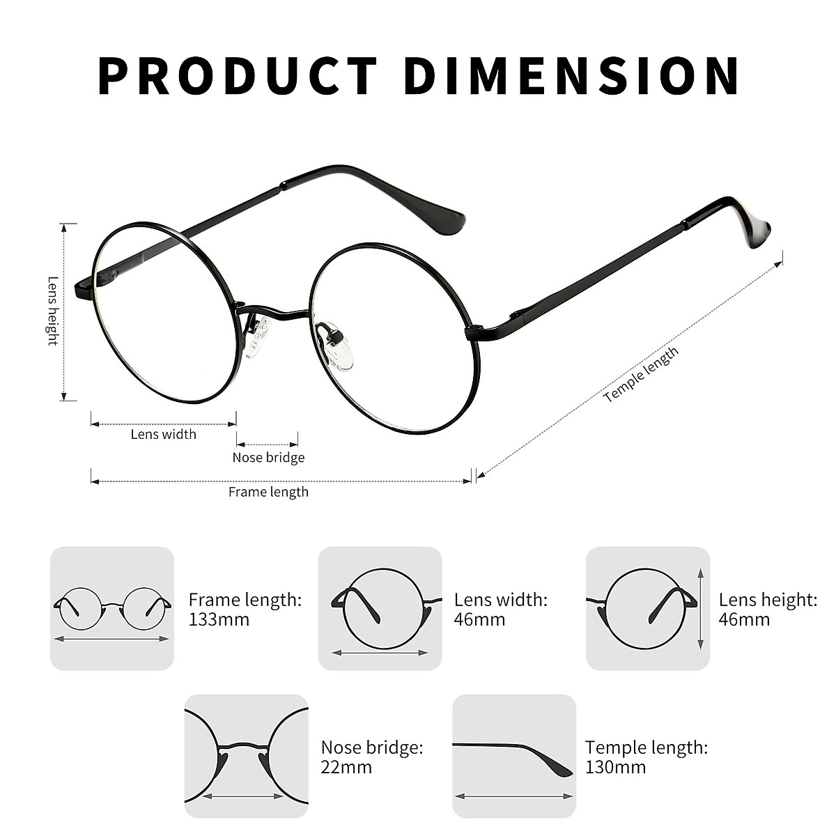 Pro Acme Non Prescription Clear Lens Glasses Retro Small Round Metal Frame (Black)