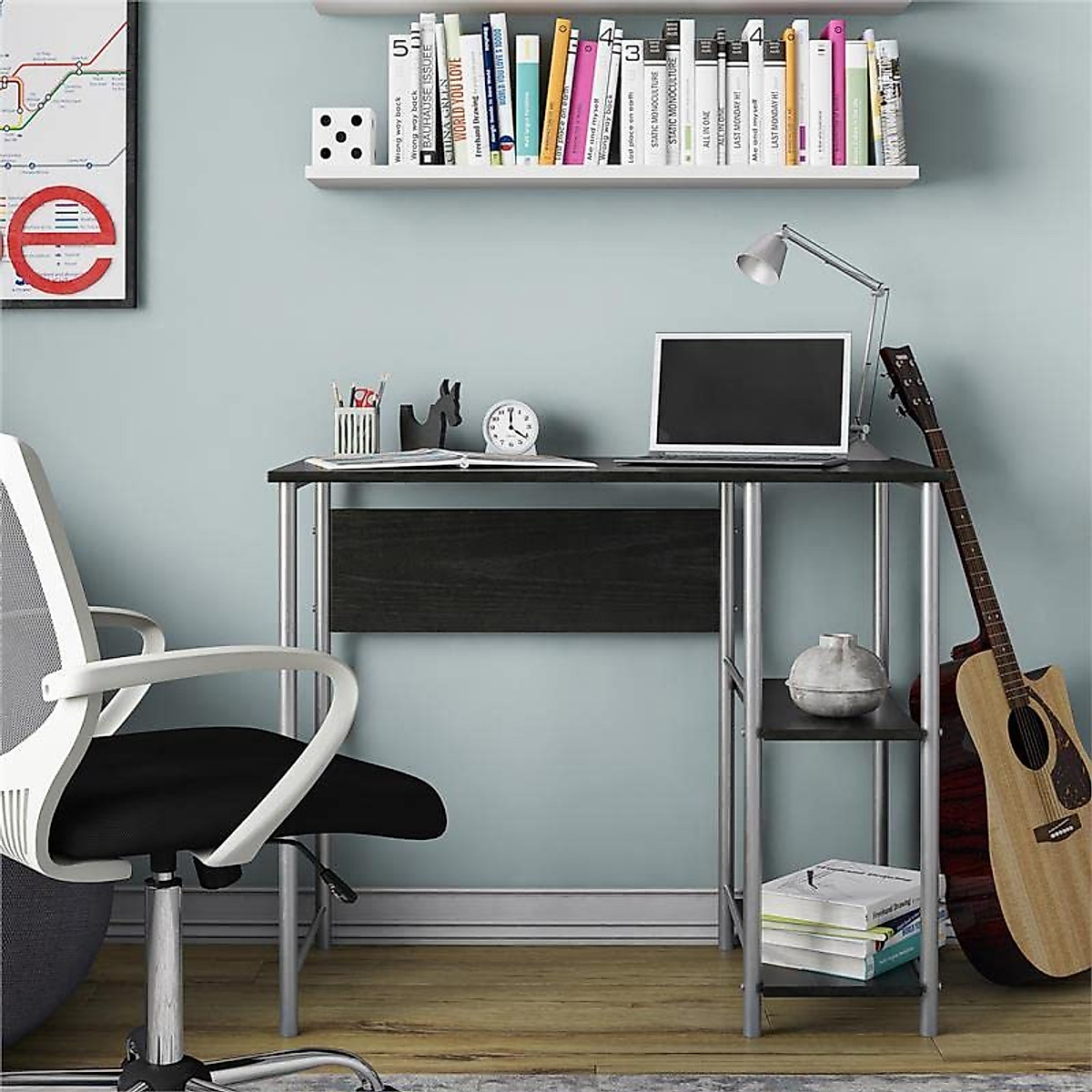 Ameriwood Home Mainstays Basic Metal Student Computer Desk in True Black Oak