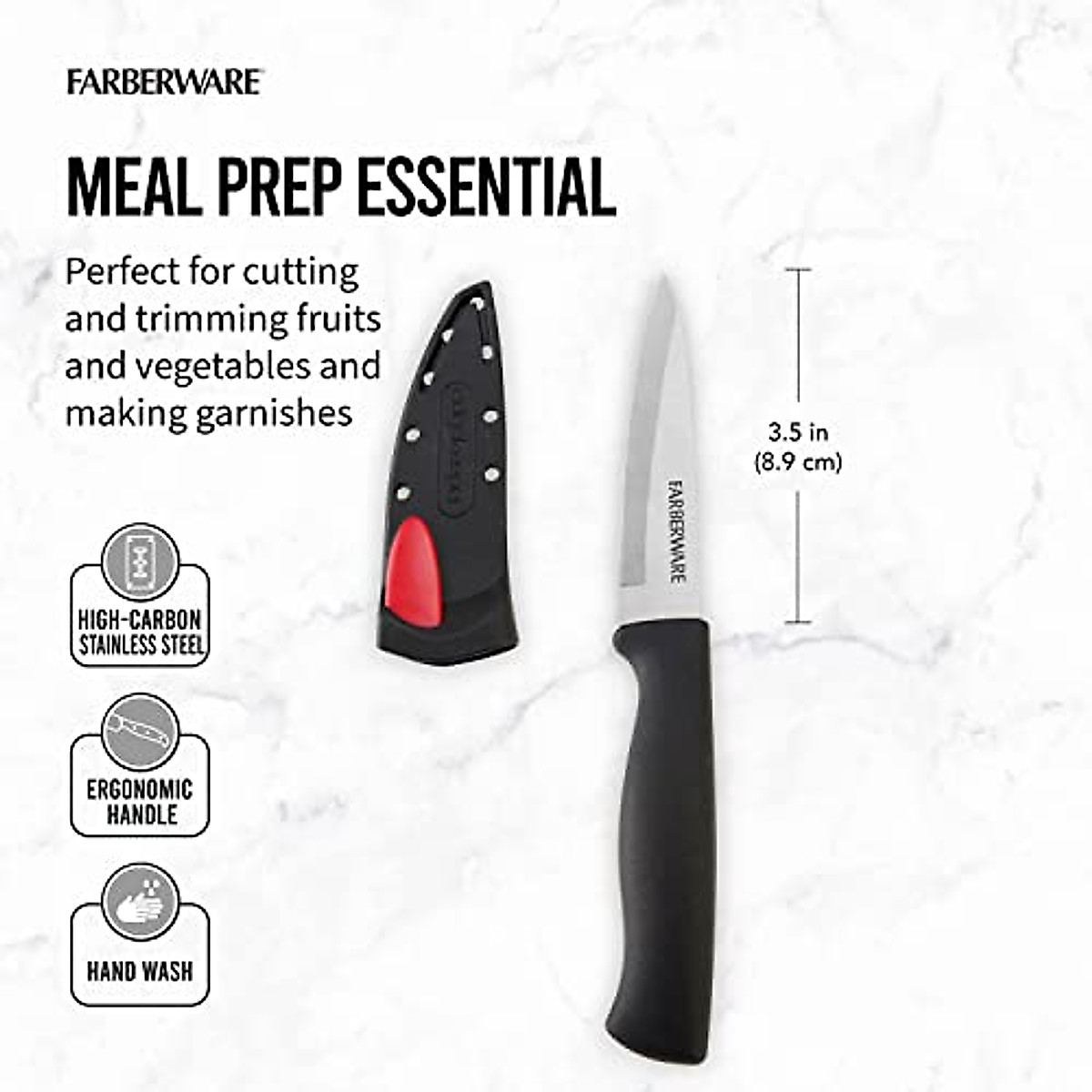 Farberware Edgekeeper 3.5-Inch Paring Knife with Self-Sharpening Blade Cover, High Carbon-Stainless Steel Kitchen Knife with Ergonomic Handle, Razor-Sharp Knife, Black