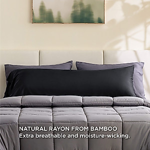 Bedsure Body Pillow Cover - Black Long Cooling Pillow Cases, 100% Rayon Derived from Bamboo, Soft & Breathable Body Pillowcase with Envelope Closure, Gifts for Women or Men, 1 Pack, 20x54 Inches
