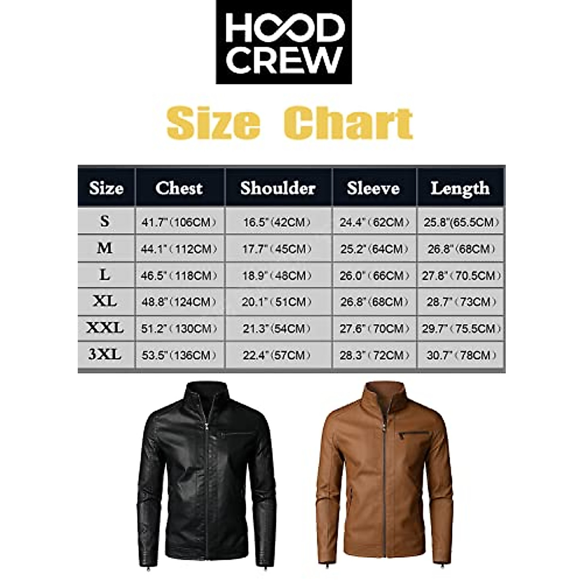 HOOD CREW Men’s Classic Zip Up Bomber Faux Leather Jackets Brown L