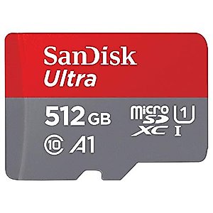 SanDisk 512GB Ultra MicroSDXC UHS-I Memory Card with Adapter - 100MB/s, C10, U1, Full HD, A1, Micro SD Card - SDSQUAR-512G-GN6MA