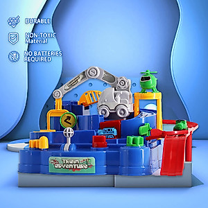 MerryJoy Kids Car Adventure Toy, Train Track Toys Puzzle Rail Car Race Parking Rescue Preschool Educational Cars for 3 4 5 6 7 8 Year Old Boys