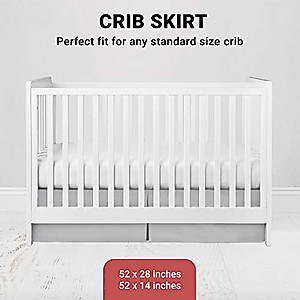Crib Skirt Pleated 100% Cotton Nursery Crib Bed Toddler Bedding Skirt for Baby Boys or Girls Neutral Plain - 14” Drop Dust Skirt (Gray)