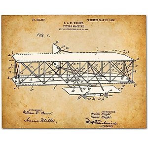 Wright Brothers Flying Machine - 11x14 Unframed Patent Print - Makes a Great Home or Man Cave Decor and Gift Under $15 for Pilots and Plane Enthusiasts