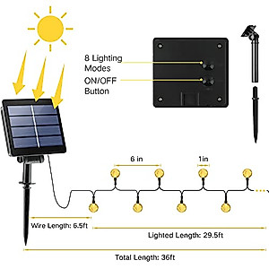 XVDOIZO Solar String Lights Outdoor, 60 LED 36 Ft Crystal Globe Lights with 8 Modes, Waterproof Solar Powered Patio Lights, for Garden, Home Party, Wedding, Christmas Decoration (Warm White)