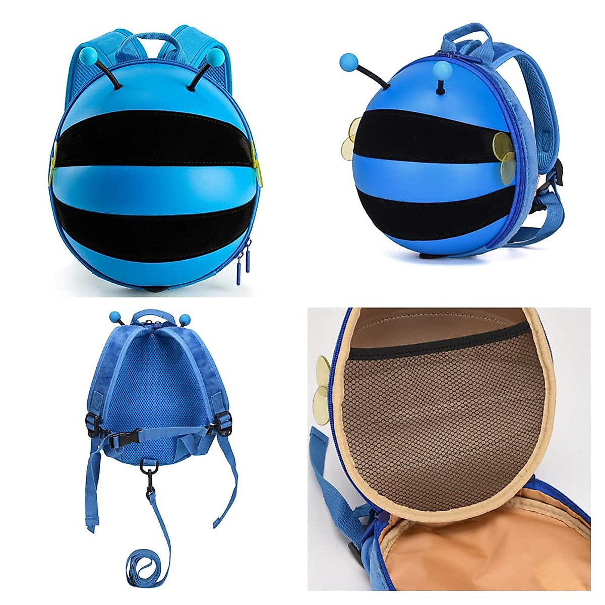 Baby Backpack with Leash for Toddler,Small Bee Backpack for kids,Anti Lost Bag (Blue)