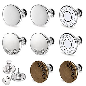 TOOVREN Upgraded 8 Sets Button Pins for Jeans Pants, No Sew Perfect Fit Jean Button Tightener Replacement Adjustable Reusable Metal Clips Snap Tack, Instant Reduce Too Big Pants Waist