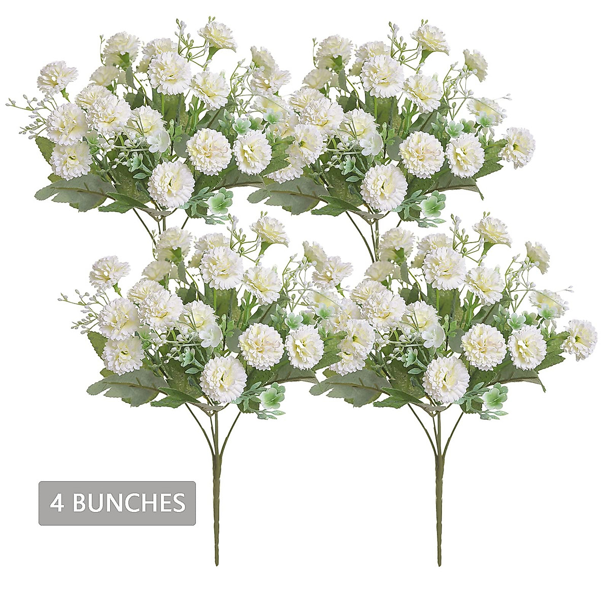 Milk&Honey 4 Bunches Carnation Flowers 80 Heads Small Silk Flowers Artificial Silk Flowers for Outdoors Home Garden Party Office Wedding, Living Room, Dining Table, Bedroom Decoration (White)