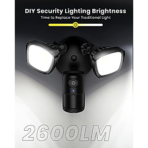 ieGeek Floodlight Camera Outdoor, 2K Wired Home Smart Security Cameras, 2.4G WiFi Flood Light Camera with Motion Sensor, Wiring 2600 Lumens Cam, Color Night Vision,Siren,2 Way Audio, Works with Alexa