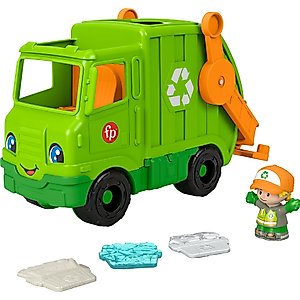 Fisher-Price Little People Toddler Toy Recycling Truck Musical Garbage Vehicle with Figure for Preschool Pretend Play Ages 1+ Years