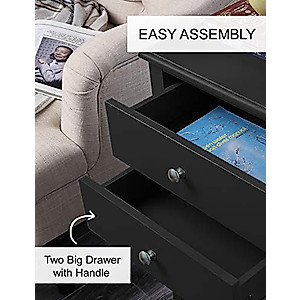 WOODEEM Black Nightstand with 2 Drawers for Bedrooms Tall 28", Big Wooden Side Tables for Kids Room, Large Modern End Table for Living Room