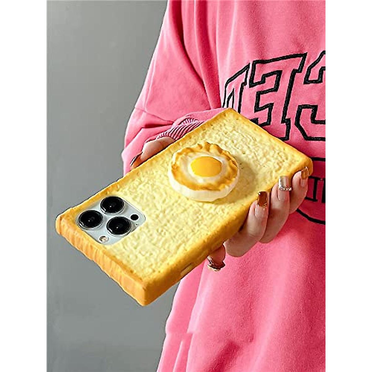 JIATAY Case for iPhone 14 Plus Case Silicone Cute, Camera Lens Protector Design Kawaii Cartoon 3D Vintage Thick Case Protective Cover with Stand (Fried Egg, iPhone 14 Plus)