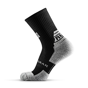 MudGear Ruck Crew Socks - Merino-Wool Hiking Sock for Women and Men for Sport, Gym, Running, Basketball, Football, Military, Work etc. - Boot Height Armour Cushioned Athletic Socks (Black/Gray, Large)