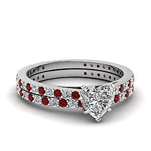 55Carat Classic Delicate Diamond Wedding Set sterling silver Created Ruby Heart shape Red color Petite Engagement Rings prong Setting in Size 7 Minimal Surprise Gifts for Ladies