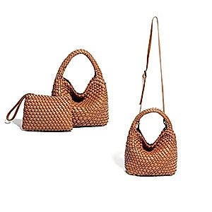 Womens Vegan Leather woven handbag Fashion Handmade Beach Bag Top-handle Handbag bottega bag dupes naghedi hobo bag for women (Black)