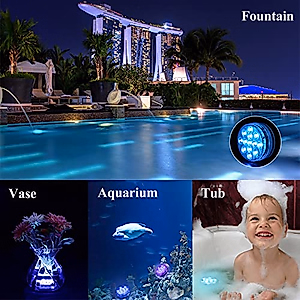 1PC Pool Lights Submersible LED Lights With Magnet And Suction Cups Remote Pool Lights IP68 Waterproof Underwater Timing With Pool Light for Pond Aquarium Fountain Bathtub Home Garden Decor (S, Clear)