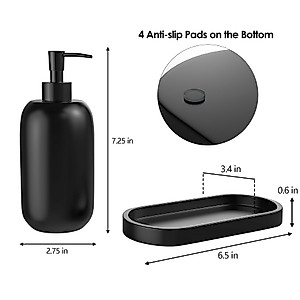 FoverOne 2 Pack Soap Dispenser Set with Tray & Waterproof Labels, 14.5Oz Resin Hand Soap Dish Soap Body Lotion Refillable Dispensers for Kitchen Sink Bathroom Vanity - Black
