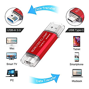 128GB USB Type-C Flash Drive 3.0 Dual Drive, BorlterClamp USB C Memory Stick OTG Thumb Drives for Android Smartphones Samsung Galaxy S10/S9/S8/Note 9, LG, Google Pixel, PC (Red)
