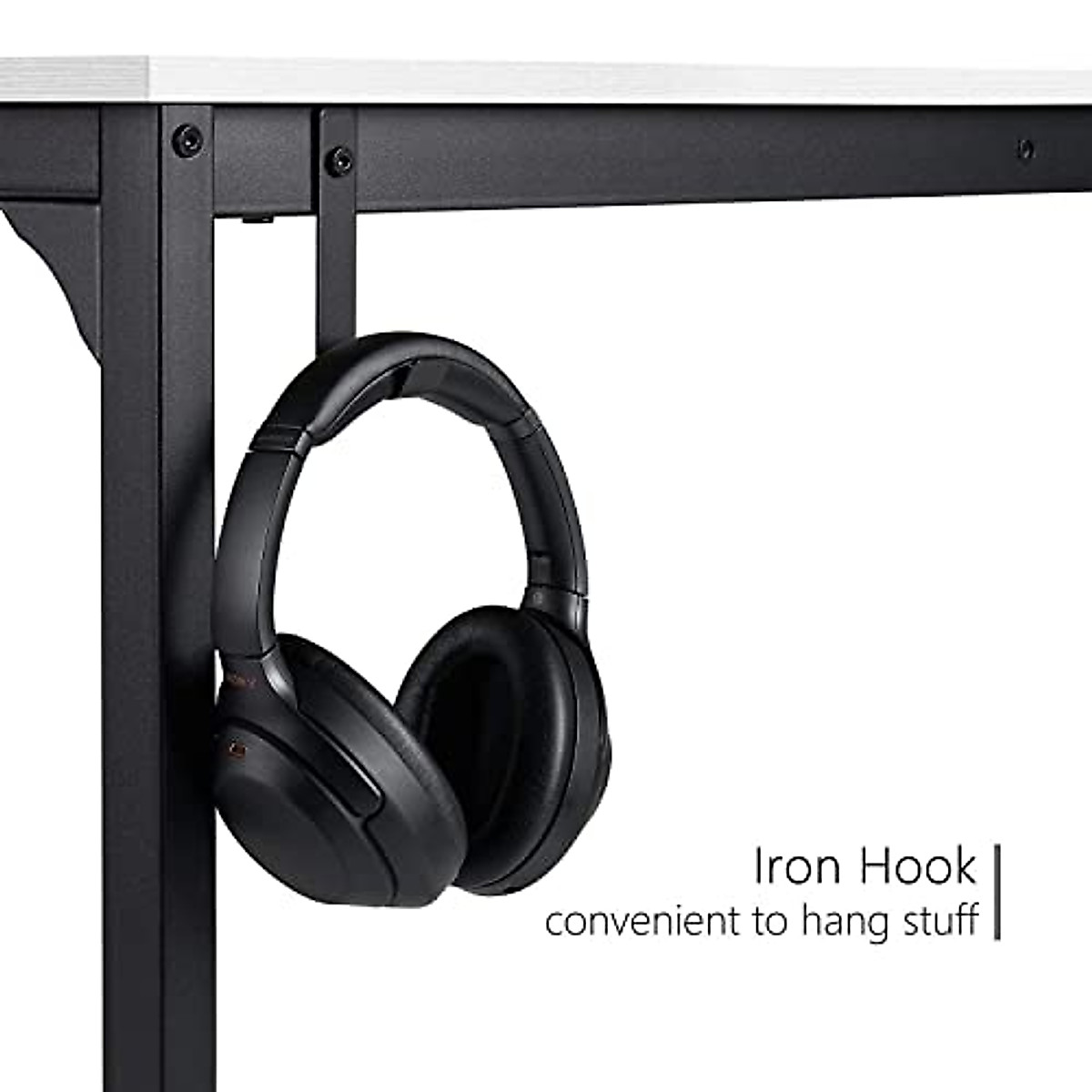 CubiCubi Computer Desk 63" Study Writing Table for Home Office, Modern Simple Style PC Desk, Black Metal Frame, White