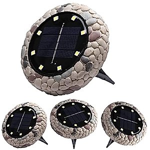 4 Pack Solar Ground Lights, Upgraded 8 LED Outdoor Waterproof Bright In-Ground Stone Decor Disk Lights, Solar Powered Garden Lights, Landscape Lighting for Pathway Yard, Deck, Lawn, Patio, Walkway