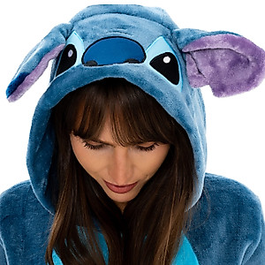 Disney Lilo And Stitch Onesie For Women I Lilo And Stitch Costume Women I Fleece Womens Stitch PJs Blue Size XX-Large