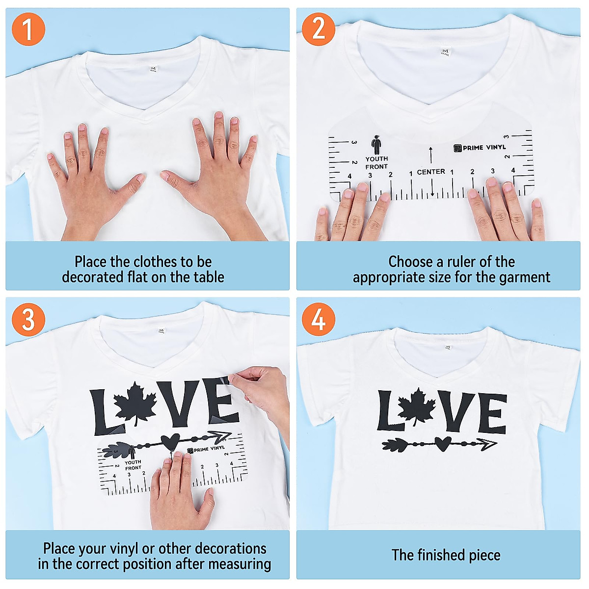 17Pcs Tshirt Ruler Guide for Vinyl Alignment, Prime Vinyl Tshirt Ruler for Cricut Heat Press HTV Vinyl Center Designs, Craft Sewing Supplies and Accessories