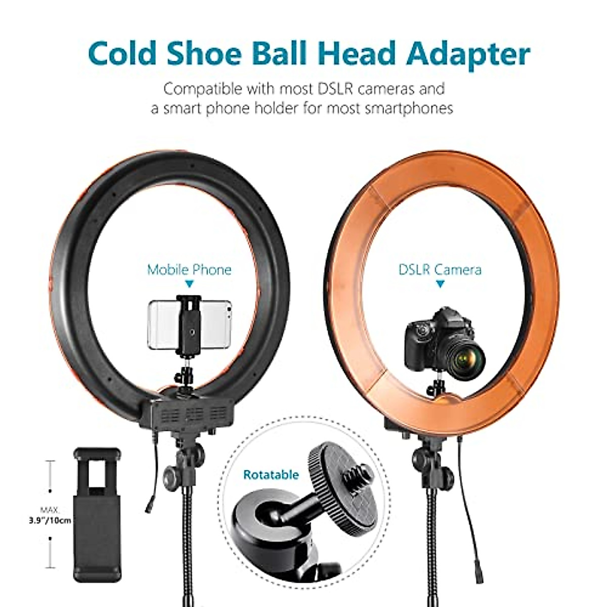 Neewer Ring Light Kit:18"/48cm Outer 55W 5500K Dimmable LED Ring Light, Light Stand, Carrying Bag for Camera,Smartphone,YouTube,TikTok,Self-Portrait Shooting, Black, Model:10100416