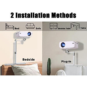 2-Be-Best Plug-in Projector Mount Bedside Sofa Projector Stand Wall Mount with 360° Adjustable, Projector Mount, Stand-Alone Design, Cable Management, Projector Holder White