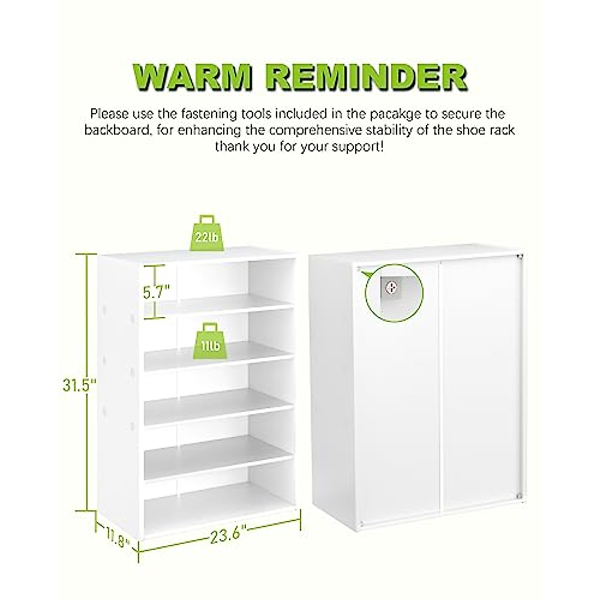 LOWOSA White Shoe Rack Organizer, 5-Tier Wood Shelf Removable Shoe Storage, Sturdy Freestanding Shoe Racks for Entryway for 10-15 Pairs, Ideal for Hallway Closet