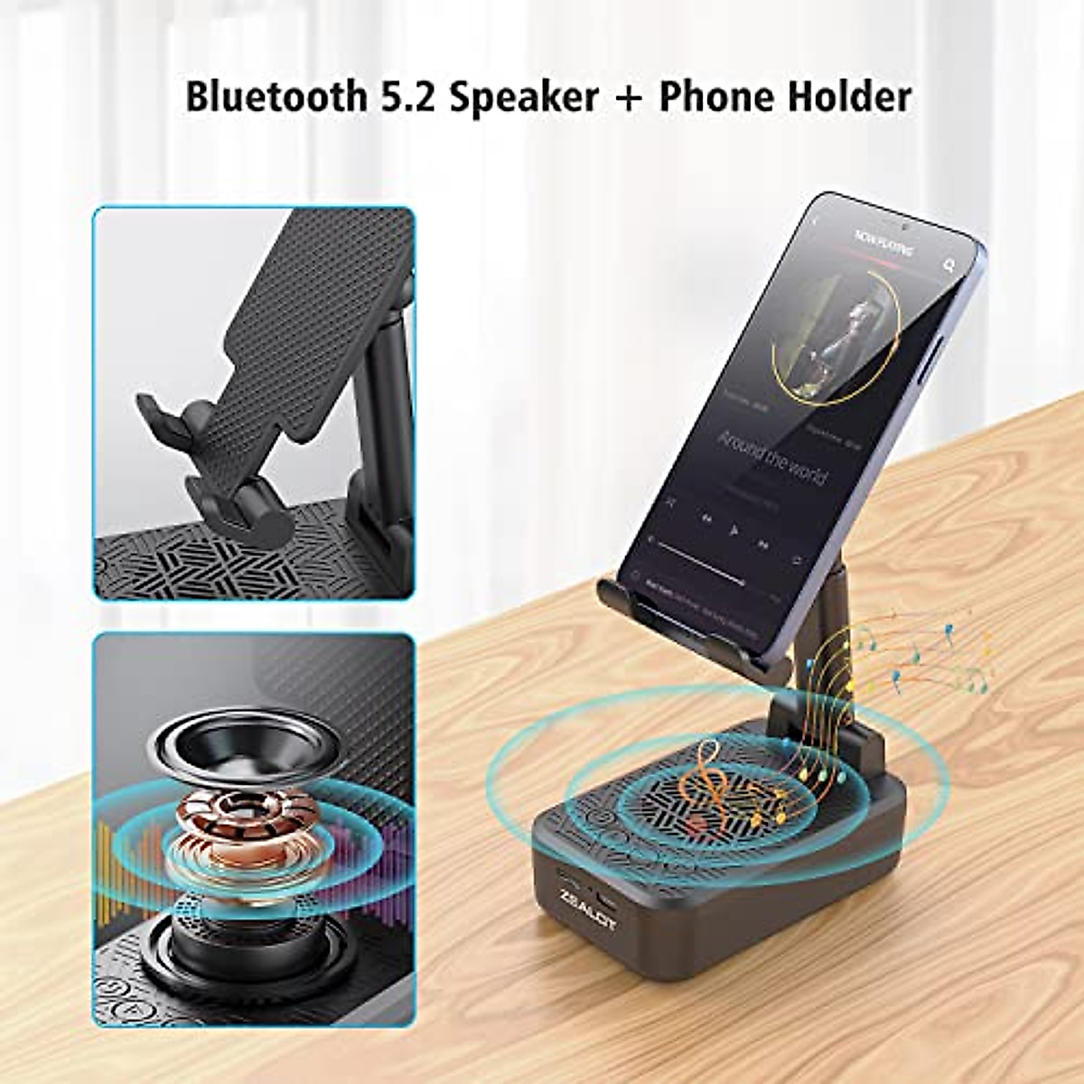 ZEALOT Bluetooth Speakers with Cell Phone Stand, Wireless Speaker,Outdoor,Portable Speaker with Phone Stand,Compatible with Phones&Tablets,HD Surround Sound,Anti-Slip Phone Holder Speaker for Gifts