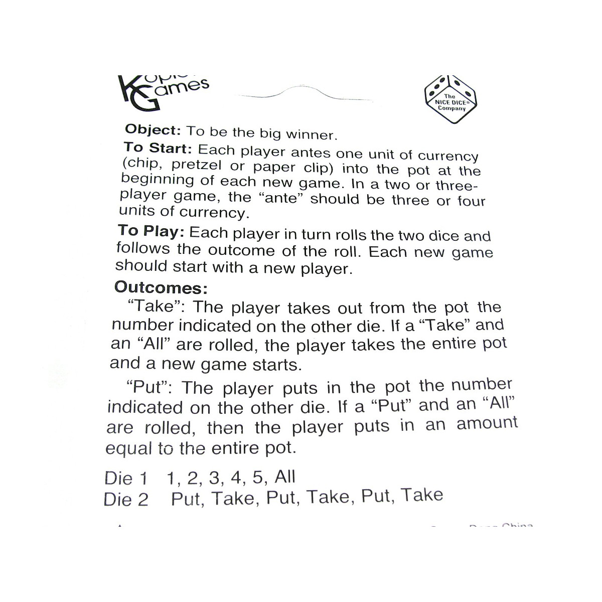 Put and Take 16 mm Dice