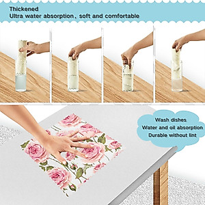 SUABO Pink Rose Flower Floral Kitchen Dishcloths, 6 Pack Dish Towels Quick Drying Tea Towels Absorbent Cleaning Towels Tableware Towel for Kitchen Bathroom
