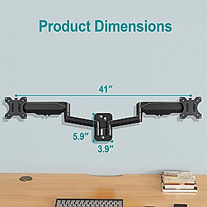 MOUNT PRO Dual Monitor Wall Mount for 13 to 32 Inch Computer Screens, Gas Spring Arm for 2 Monitors, Each Holds Up to 17.6lbs, Full Motion Wall Monitor Mount with VESA 75x75/100x100