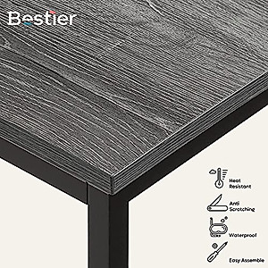 Bestier Computer 32 Inch Modern Mini Style Office Desk with Adjustable Metal Frame, Storage Bag, and Working Table for Small Bedroom Space, Grey