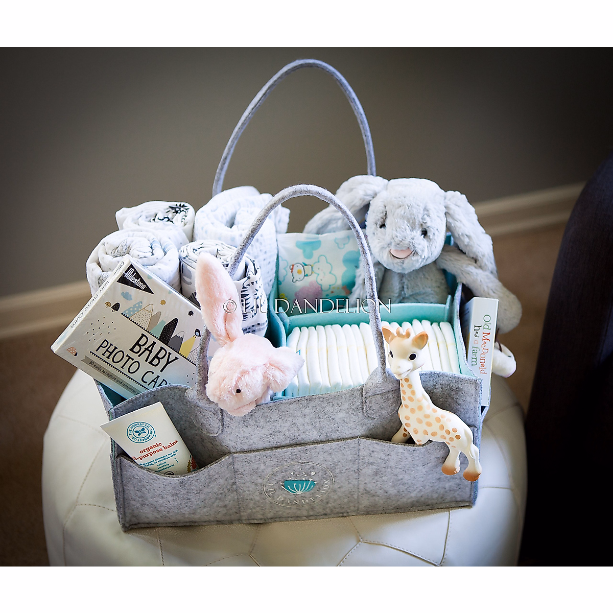 Baby Diaper Caddy Organizer: Large Organizer Tote Bag for Boys Girls Infant - Baby Shower Bag Nursery Essential - Collapsible Newborn Caddie Car Travel, Baby Registry Must Haves (Leather)