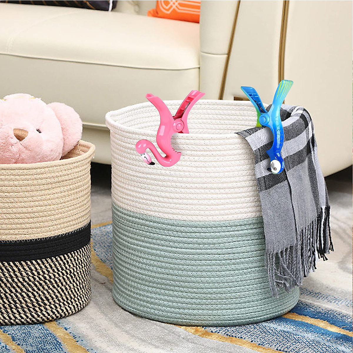 8 Pack Clips for Beach Chairs-Durable and Big Towel Clips, Peg Clips with Colorful Parrot and Pink Flamingo Shape, Creative Beach Towel Clip for Family Use, Portable During Travel.