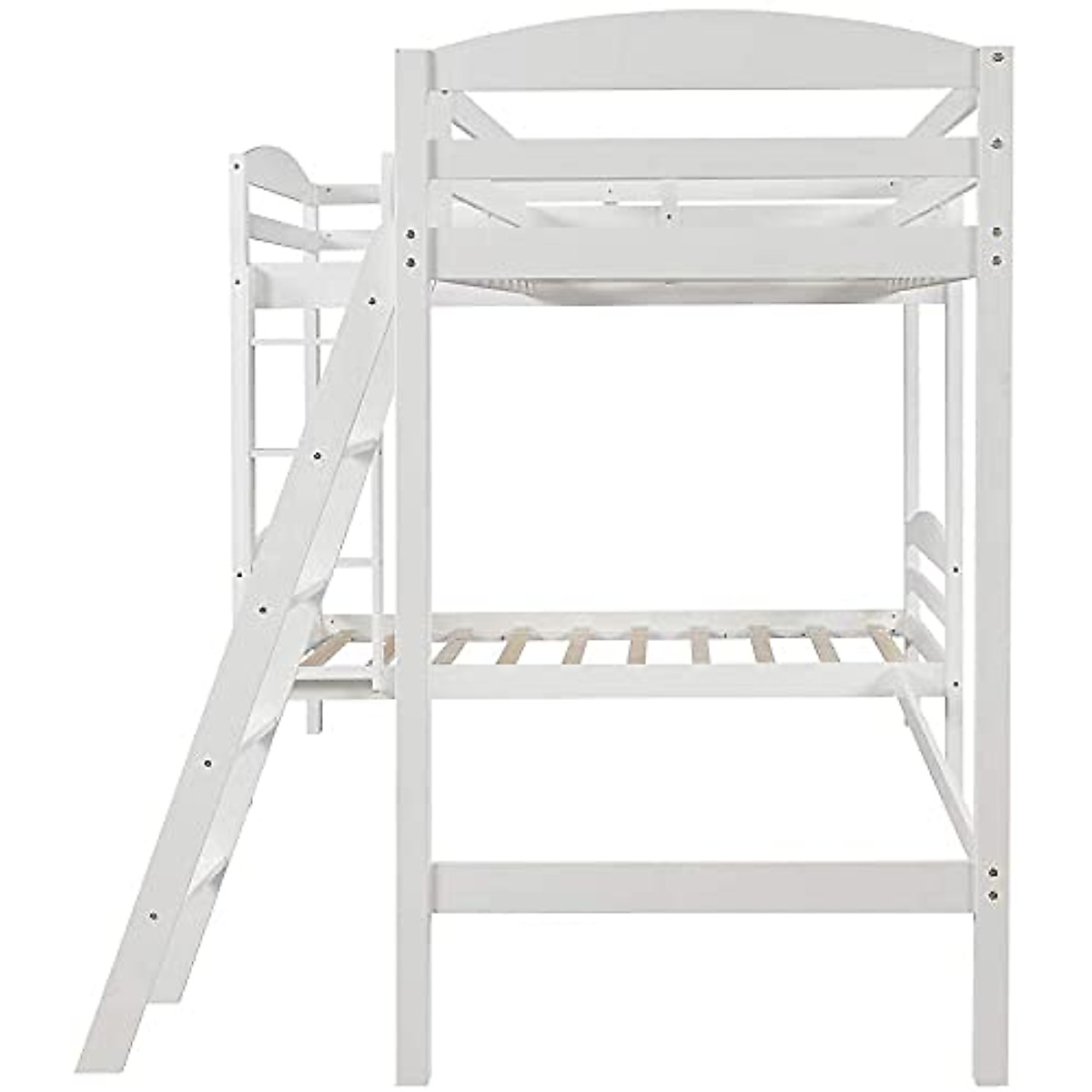 STP-Y Twin Over Twin Bunk Bed with 2 Ladders, Twin L-Shaped Bunk Bed and Loft Bed with Full-Length Guardrail, 3 Solid Wooded Bed Frames for Kids (White)