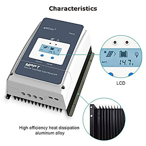 EPEVER 80A MPPT Solar Charge Controller 12/24/36/48VDC Automatically Identifying System Voltage with MT50 Remote Meter & Temperature Sensor RTS & Communication Cable RS485
