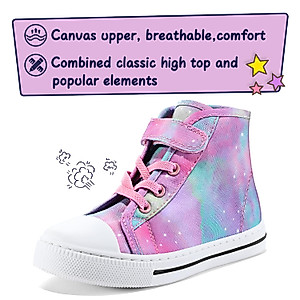 K KomForme Toddler Sneakers Girls Canvas High Top Walking Shoes with Hook and Loops Colorful