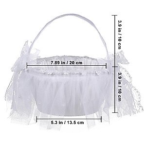 Abaodam White Hamper White Basket Flower Girl Baskets Lace Bridal Basket White Flower Basket Lace Satin Basket Pendant Drill Flower Girl Baskets for Weddings Baskert for Wedding Wedding Basket White