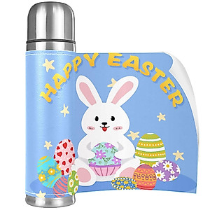 Stainless Steel Leather Vacuum Insulated Mug Easter Thermos Water Bottle for Hot and Cold Drinks Kids Adults 16 Oz