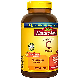 Nature Made Chewable Vitamin C 500 mg, Dietary Supplement for Immune Support, 150 Count (Pack of 1), 150 Day Supply, Packaging May Vary