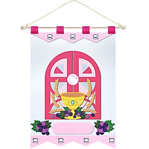 SmoothNovelty First Communion Banner Kit 9 x 12 Inches Felt Holy Communion Banner First Communion Grapes Craft 1st Communion Banner Kit for Church Sunday School Boys Girls DIY Catholic (Pink)