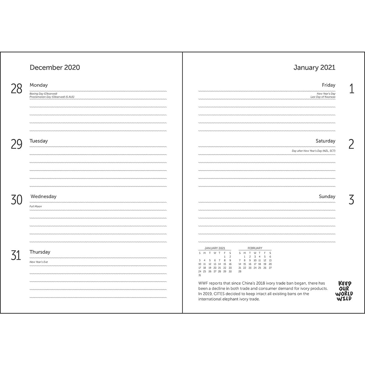 WWF Tigers Weekly Academic Planner 2021, 5.75" x 8.25" Flexi Cover