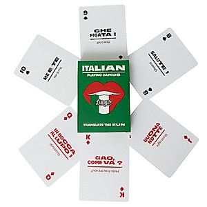 Italian Lingo Playing Cards in Wayfarer Tin Box | Travel Flashcards | Learn Italian Vocabulary in A Fun & Easy Way | 52 Essential Translations